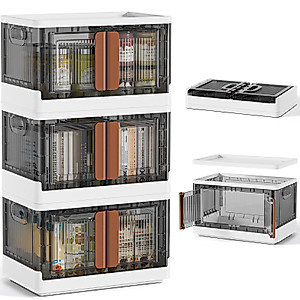 Closet Organizers and Storage - Trunk Organizer, Dorm Room Essentials, 8.4 Gal Collapsible Storage Bins, Stackable Closet Organizer, Plastic Car Organizer, 3 Pack Dorm Storage Bins with Lids and Doors