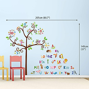 DECOWALL DA-1503 Animal Alphabet ABC and Owl Numbers Tree Kids Wall Stickers Wall Decals Peel and Stick Removable Wall Stickers for Kids Nursery Bedroom Living Room décor