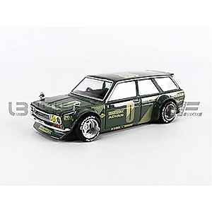 Truescale Miniatures 1971 Datsun 510 Wagon Right Hand Drive Green (Designed by Jun Imai) Kaido House Special 1/64 Diecast Model Car True Scale Miniatures KHMG010