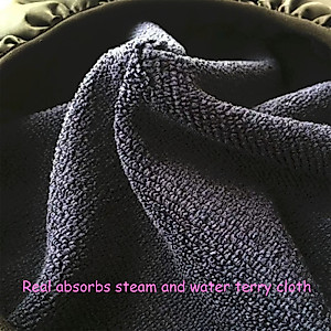 Terry Cloth Shower Cap,G.traveller Large Triple Layer Bathing Cap with Dry Hair Function Microfiber Shower Cap for Women with Silky Satin 100% Waterproof Reusable Bonnets (Black)