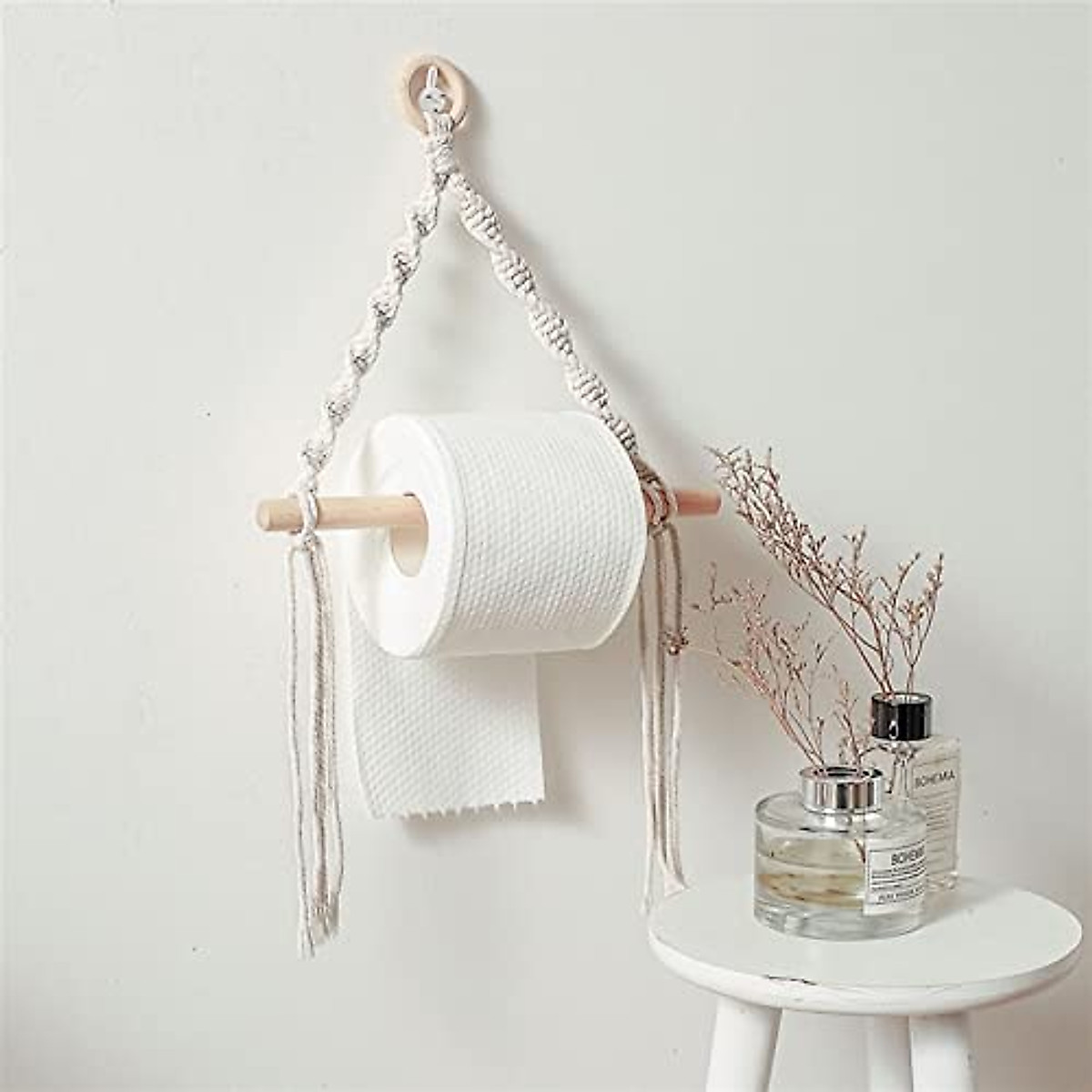 FEEGAR Towel Ring Toilet Paper Holder Dispenser Hand-Woven Tapestry Wall Hanging Bathroom Towel Rack Decoration