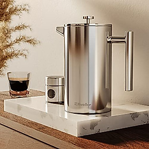 Mueller French Press Double Insulated 304 Stainless Steel Coffee Maker 4 Level Filtration System, No Coffee Grounds, Rust-Free, Dishwasher Safe