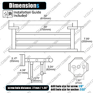 KOKOSIRI Bath Towel Rack with Double Towel Bars 32-Inch Bathroom Towel Shelves Towel Holder Wall Mounted Stainless Steel, Matte Black, B6005BK-L32