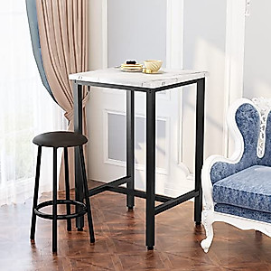 AWQM 3-Piece Dining Table and Chairs Set for Small Space, Bar Set with 1 Square Table and 2 Round Stools, Coffee Table Set for 2, Breakfast Table with Footrest and for Home & Kitchen (White)