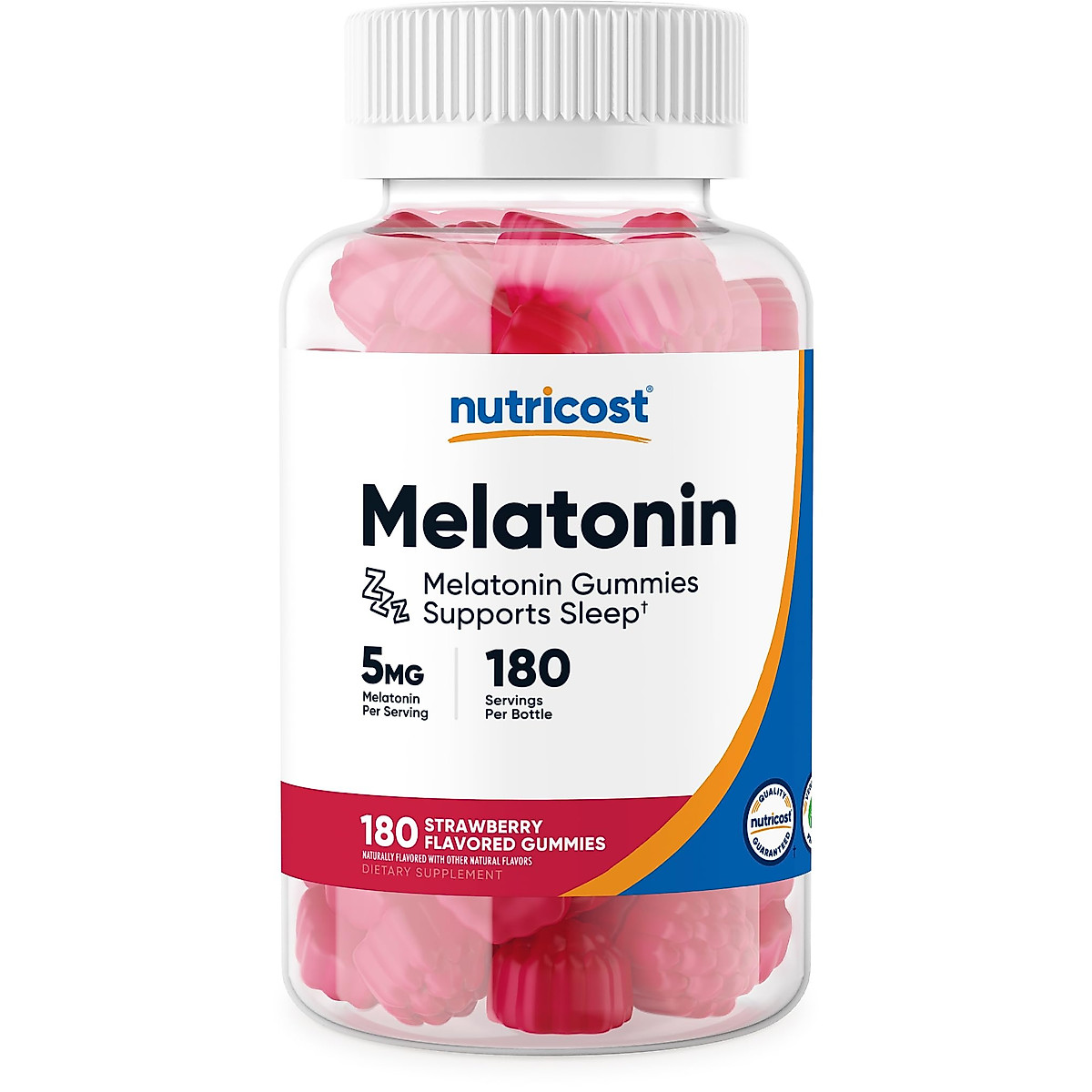 Nutricost Melatonin 5mg, 180 Gummies, Strawberry Flavored - Gluten Free, Non-GMO, No Corn Syrup