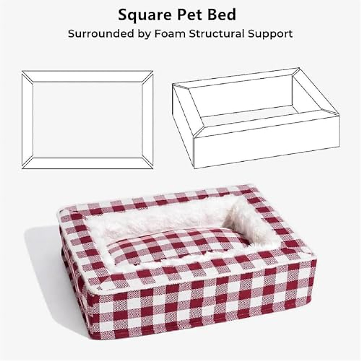 Tartan Cozy Dog Anti-Anxiety Calming Bed,Soft Funny Fuzzy Dog Bed,Classic Square Pet Bed,Removable Washable for Cats and Dogs (Blue, M)