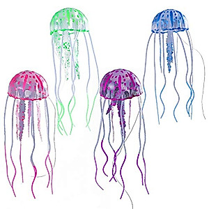 UEETEK 4pcs Jellyfish Aquarium Glowing Artificial Jellyfish For Aquarium Fish Tank Aquarium decoration(green+pink+blue+purple)