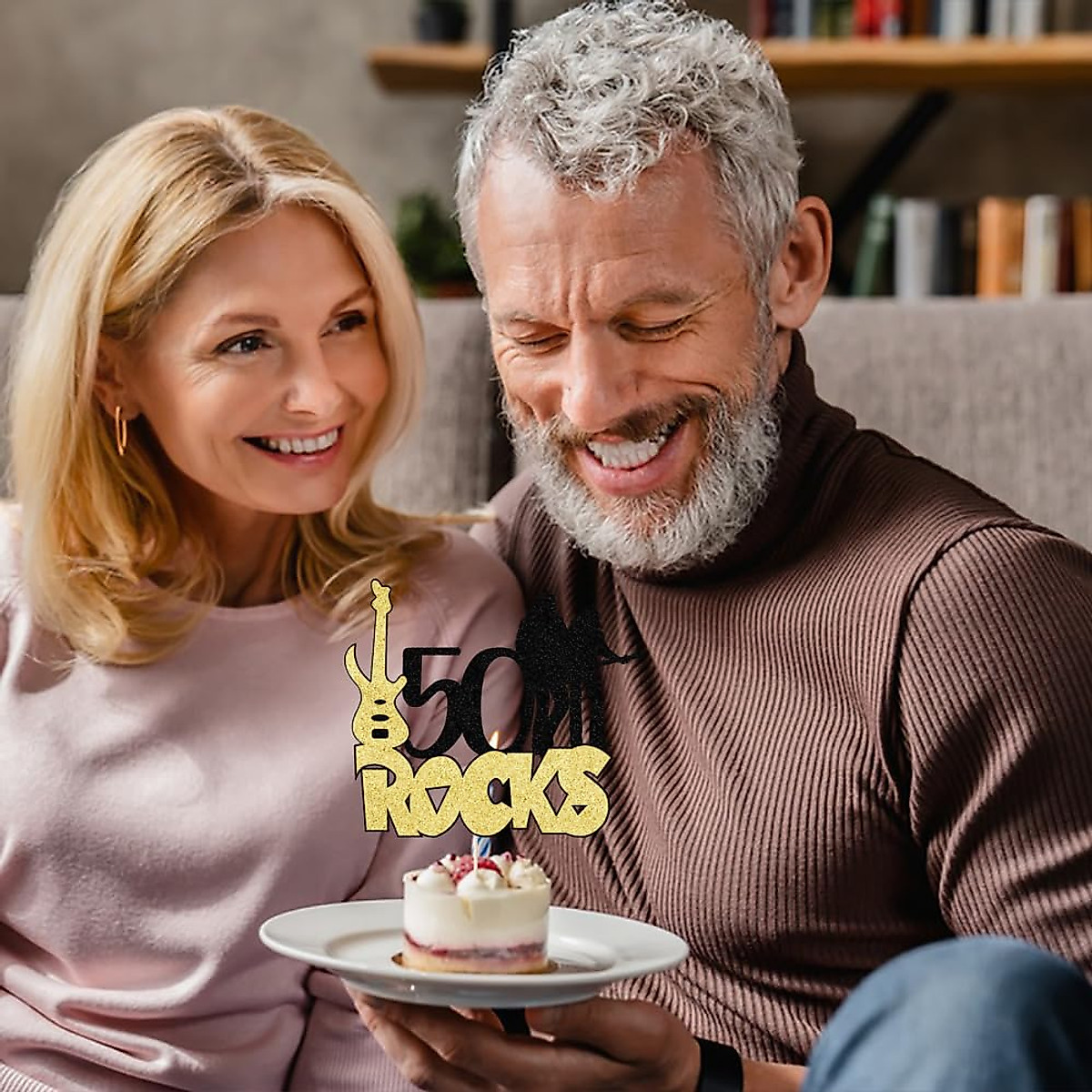 Sleyberoy Rocks 50 Cake Topper - Glitter Fabulous Fifty Years Birthday Party、Happy 50th birthday Theme party cake decorations（Rocks 50)