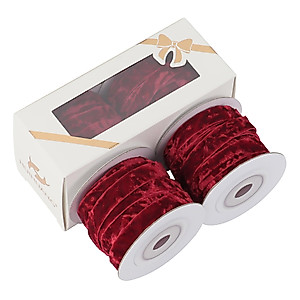HUIHUANG Red Velvet Ribbon 3/8" Crushed Velvet Ribbon for Christmas Tree Ornaments, Gift Wrapping, Wreath Decoration, Invitations, Holiday Home Decor, Bows -10 Yards