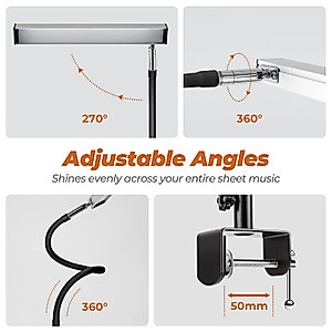 bolowei LED Grand Piano Lamp - Portable Piano Light with Clip-on Music Stand Light,Aluminum, Modern Design, 3 Color Temperatures, Rotated Lamp Cap & Onekey Dimming 10W