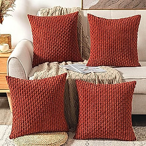UGASA Soft Corduroy Pillow Covers Pack of 4 Boho Stripe Decorative Pillow Covers Pillowcases 18x18 Inch Home Decor Modern Farmhouse for Sofa Living Room Couch Bed, Burnt Brick