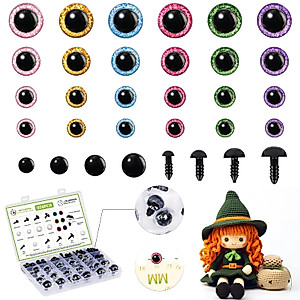 MUCUNNIA Upgraded Glitter Safety Eyes 324 Pcs 6-24mm Safety Eyes for Crocheting with Washers and Size Tools Large Crochet Safety Eyes for Amigurumi Gift for Crochet Lovers Halloween Decorations