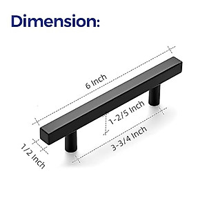 Ravinte 30 Pack 6'' Square Cabinet Pulls Matte Black Stainless Steel Kitchen Drawer Pulls Cabinet Handles 6”Length, 3-3/4” Hole Center