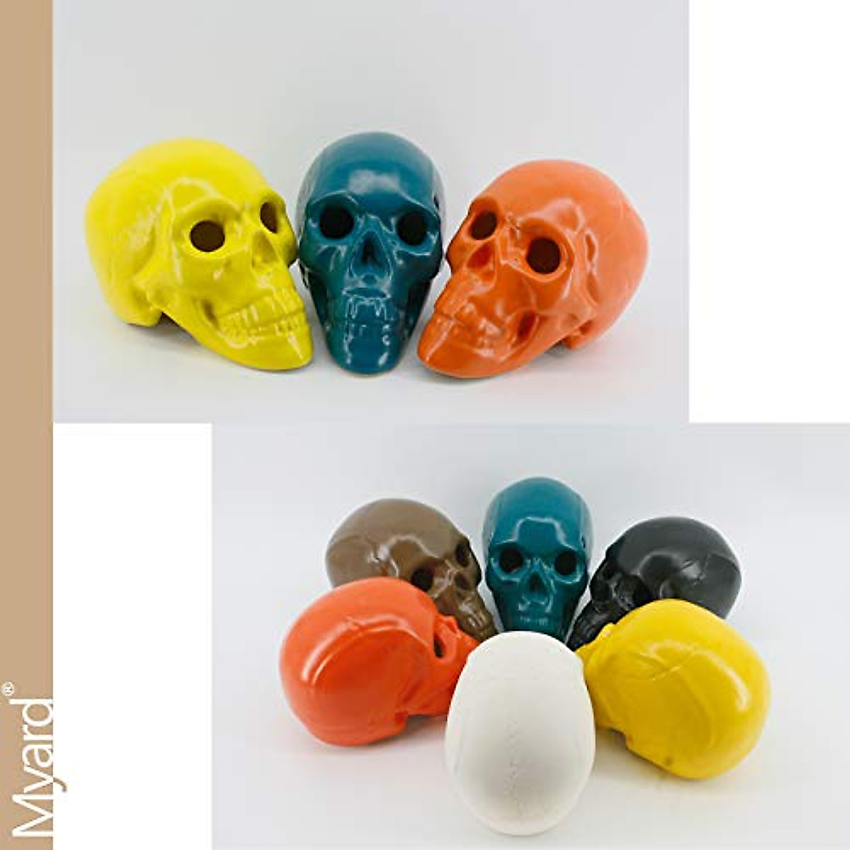 Myard Glaze Enamel Ceramic Fireproof Fire Skull Log for Gas or Wood Fireplace Fire Pit Campfire Bonfire Halloween Horror Decor (Qty 1, Yellow)