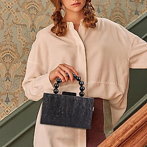 Acrylic Purses Evening Clutch Bag Marbling Handbags for Women Cross Body Bag with Pearl Chain Formal Wedding Prom Party(Black)