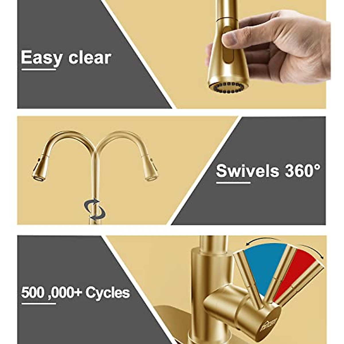 Mitcent Kitchen Faucet with Pull Down Sprayer 16 Inch, Champagne Bronze, with Deck Plate, High Arc Single Handle, 1 or 3 Holes, Stainless Steel for Kitchen Sink