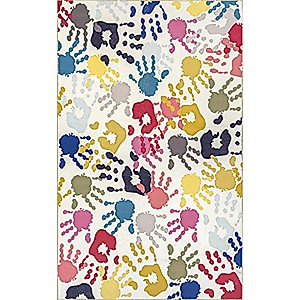 nuLOOM Pinkie Machine Washable Handprint Kids Ultra Thin Area Rug, 3' x 5', Multi