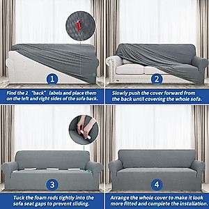 YEMYHOM Couch Cover Latest Jacquard Design High Stretch Sofa Covers for 2 Cushion Couch, Pet Dog Cat Proof Loveseat Slipcover Non Slip Magic Elastic Furniture Protector (Loveseat, Light Gray)