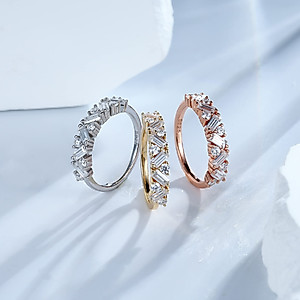 SMILEST Cluster Moissanite Half Eternity Band for Women, Baguette and Round D Color VVS1 Clarity Lab Created Diamond Rings 18K White Gold Plated 925 Sterling Silver Vintage Moissanite Promise Rings