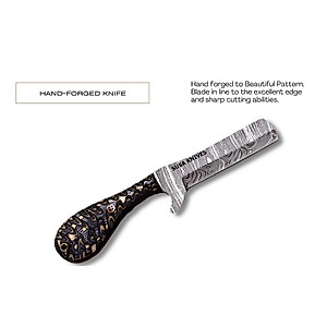 SUSA KNIVES Handmade Damascus Steel Bull Cutter Knife, Cowboy Fixed Blade knife, Wood Handle, EDC Knife PANCAKE Leather Sheath Gift For Men