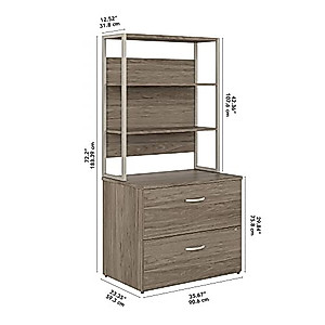 Bush Business Furniture Hybrid 2 Drawer Lateral File Cabinet with Shelves, Modern Hickory