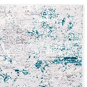 SAFAVIEH Amalfi Collection 8' x 10' Cream / Turquoise AMF572B Modern Abstract Distressed Area Rug