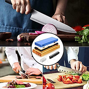 Knife Sharpening Kit - 1000/6000 Grit Japanese Whetstone Knife Sharpener set with Non-slip Rubber Base Angle Guide Flattening Wet stone for Kitchen Knives Chisel Axe Scissors