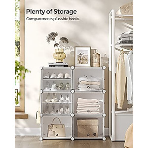 SONGMICS Interlocking Shoe Rack, Plastic Shoe Storage Cabinet, 6-Slot Modular Storage Organizer Unit, 11.8 x 15.7 x 11.8 Inches for Each Slot, with Doors, Steel Frame, Plastic Panel, White ULPC033W01