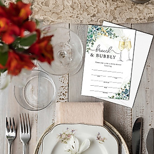 Greenery Eucalyptus Brunch & Bubbly Invitations with Envelopes for All Occasions, 25 Pcs Champagne Brunch Blank Fill-in Invites for Bridal Shower, Wedding Reception, Engagement Party(02)