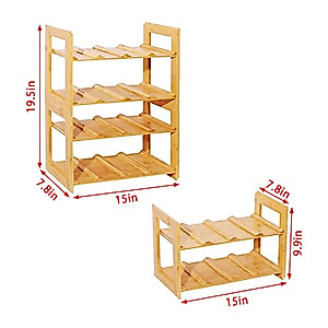 AEEHFENG Water Bottle Organizer - Stackable Bamboo Water Bottle Storage Rack for Cabinet Holds up to 16 Bottles - 4 Tier Adjustable Freestanding Cup Holder for Kitchen Countertop Pantry Organizing