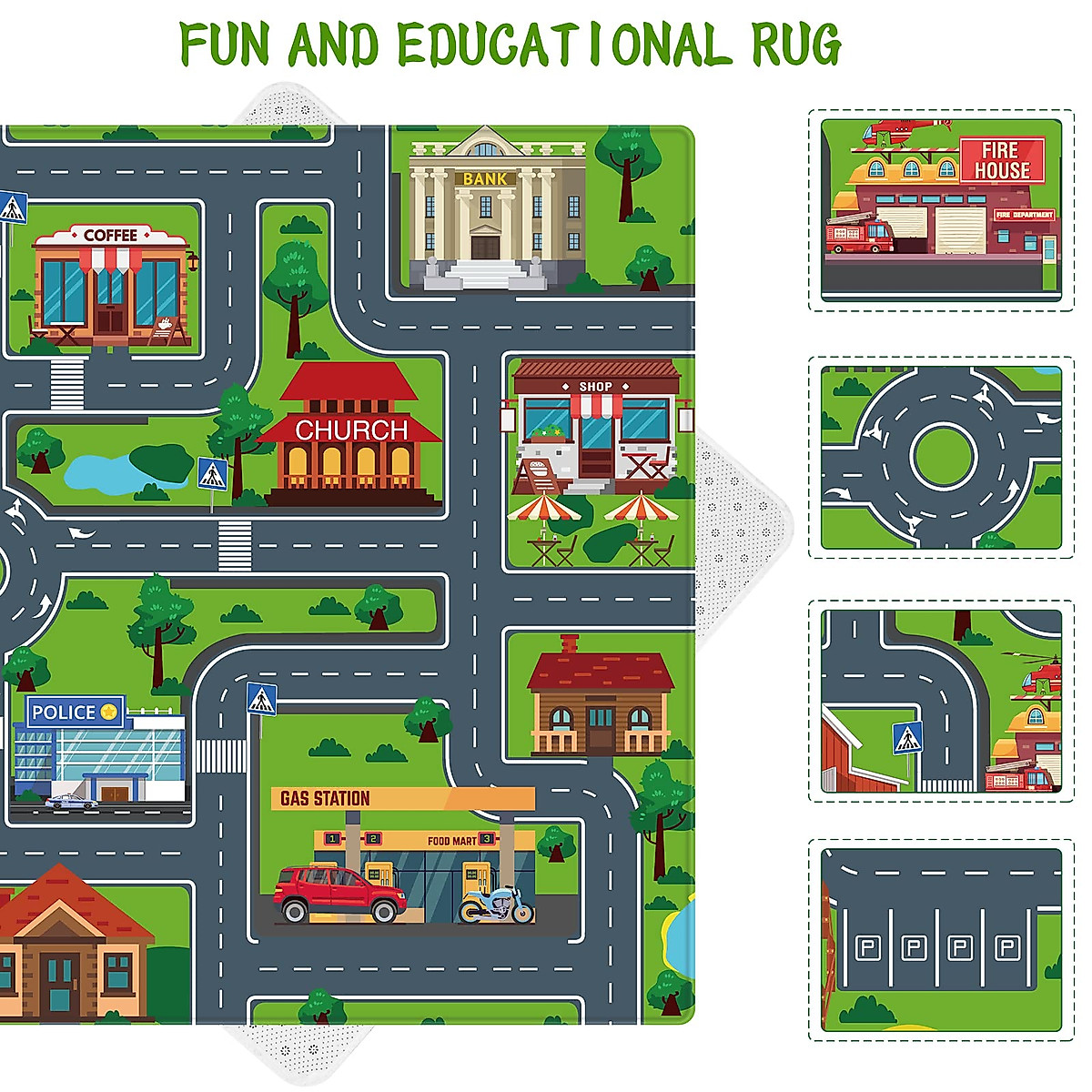 LTKOUGFAM Kids Carpet Playmat, Rug for Playroom, Mat, Kids Play Rugs Town City Road Map Rug, Extra Large Boys, Track Play Rug Bedroom, Living Room, 78.7X 59 Inch