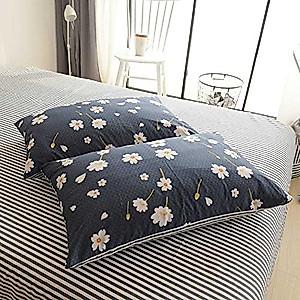 HighBuy Floral Duvet Cover Kids Girls Shabby Chic Duvet Cover Set Cotton Striped Reversible Stripe Pattern Navy Blue Teens Boys Bedding Sets Twin Single Bed Comforter Covers