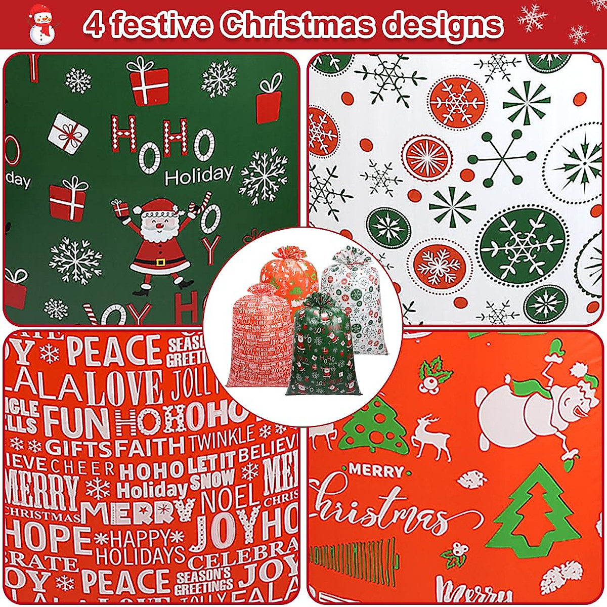 HRX Package Extra Large Christmas Gift Bags 56x36 inch, 4pcs Jumbo Gift Bags for Presents, Heavy Duty Plastic Wrapping Xmas Sack for Huge Gifts