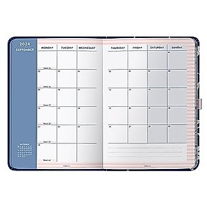 Busy B A5 To Do Diary January to December 2024 - Navy and Gold Floral - Week to View Diary with Notes, Tear-Out Lists & Pockets