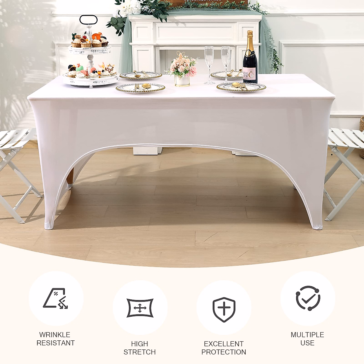 Fixwal 6FT Fitted Tablecloth, 2 Pack Table Covers for 6 Foot Tables, Table Cloth Rectangle Table, White Spandex Table Cover (72L x 30W x 30H Inch)