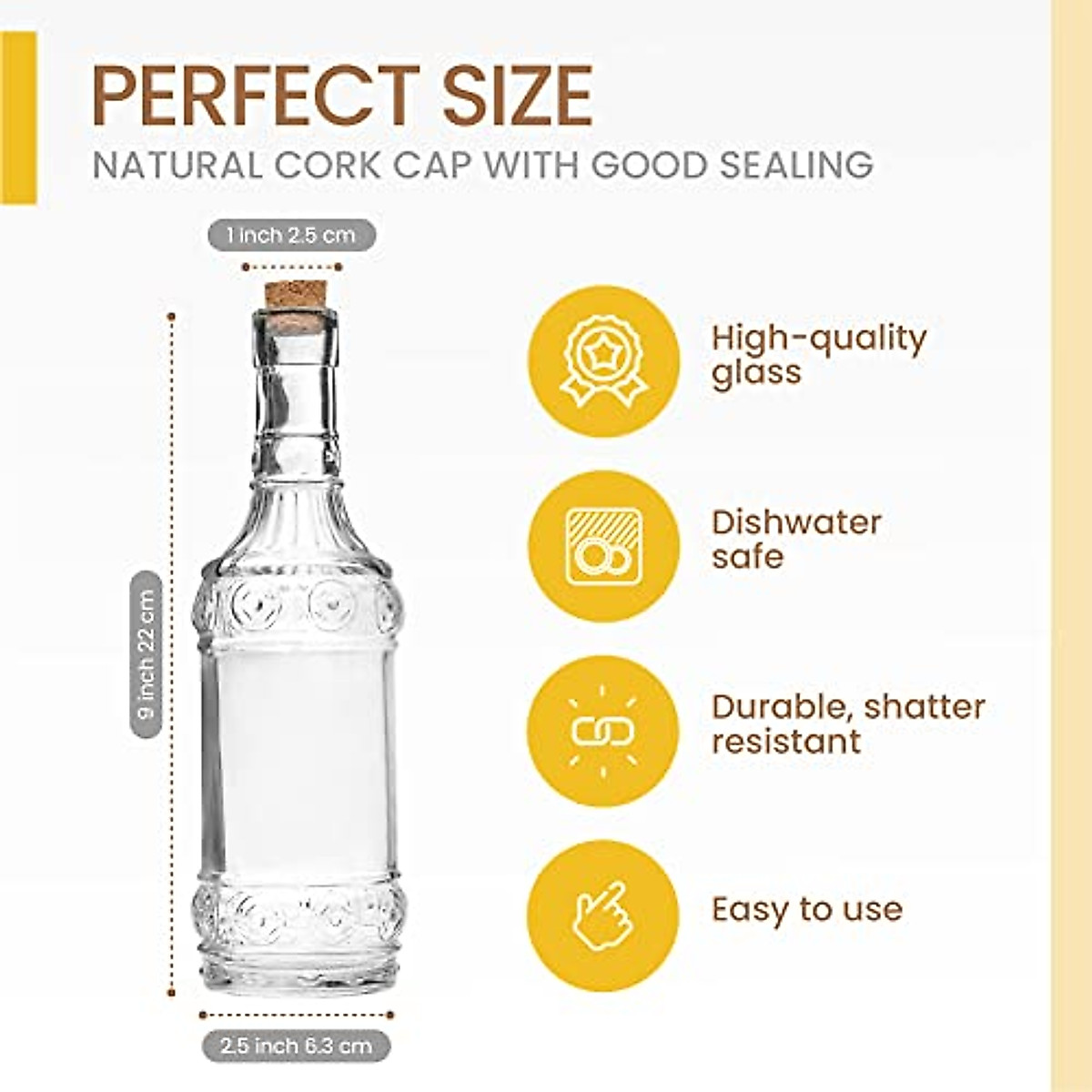 BULK PARADISE Assorted Clear Glass Bottles with Corks, 6 Pack, 2.5in X 9in, 16oz