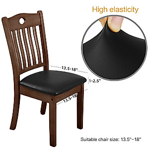 YISUN Chair Seat Covers Set of 6, Pu Leather Waterproof Dining Room Chair Covers, Stretch Chair Cover for Dining Room Chair Protector Slipcover for Kitchen, Hotel (Pu Black, 6)