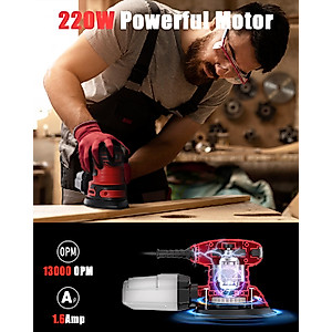 Detail Sander, 13,000 OPM Hand Electric Sander with 20PCS Sanderpapers, 220W Compact Power Sander Includes Dust Collector, for Woodworking Sanding, Polishing
