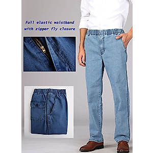 Soojun Mens Casual Loose Fit Elastic Waist Jeans Denim Pants, Indigo, 38W x 32L