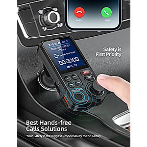 Nulaxy FM Bluetooth Transmitter for car, Strong Microphone Bluetooth Car Adapter with 1.8" Color Screen for Hands Free Calls, Supports QC3.0 Charging, Treble and Bass Sound Music Player- KM30