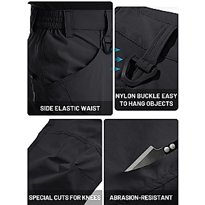 TACVASEN Men's Hiking Pants Quick-Dry Water-Resistant Reinforced Knees Pants Black, 30
