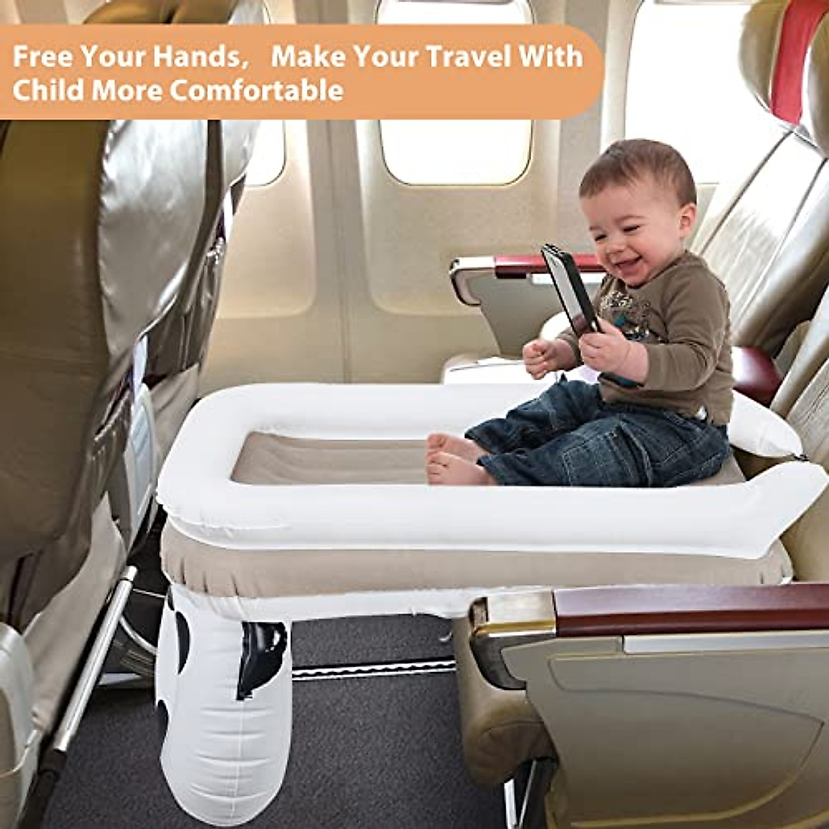 AJEE Inflatable Toddler Airplane Travel Bed, Baby Airplane Bed with Manual Inflatable Pump, Fits Most Airplane Economy Seats, Unique Shape & Storable, Kids Airplane Travel Essentials