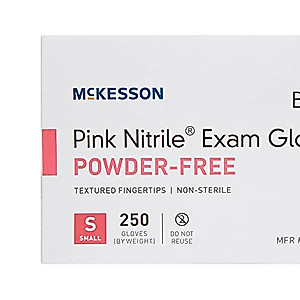 McKesson Pink Nitrile Exam Gloves - Powder-Free, Latex-Free, Ambidextrous, Textured Fingertips, Non-Sterile - Size Large, 250 Count, 1 Box