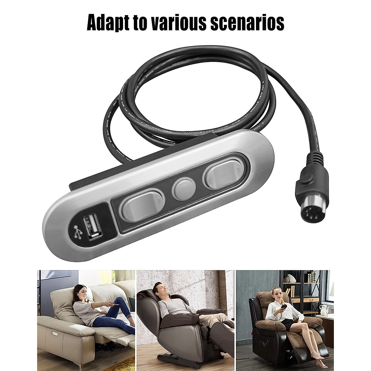 Qnbes Hand Control Handset with USB for Dual Moto Lift Chairs Power Recliners, 5 Button 5 Pin Fit for Okin Dewert Kaidi Limoss RMT and More