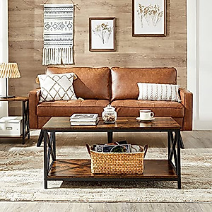 VASAGLE Coffee Table, Cocktail Table with Storage Shelf and X-Shape Steel Frame, Industrial Farmhouse Style, 39.4 x 21.7 x 17.7 Inches, Rustic Brown and Black ULCT200B01V1