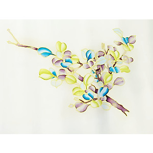 Kwedhonjh lady 100% silk pajamas, bat sleeve bathrobe - floral pattern (Peacock icon tooth white -a)