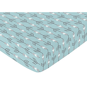 Fitted Crib Sheet for Turquoise Blue and Gray Earth and Sky Baby/Toddler Bedding - Arrows Print