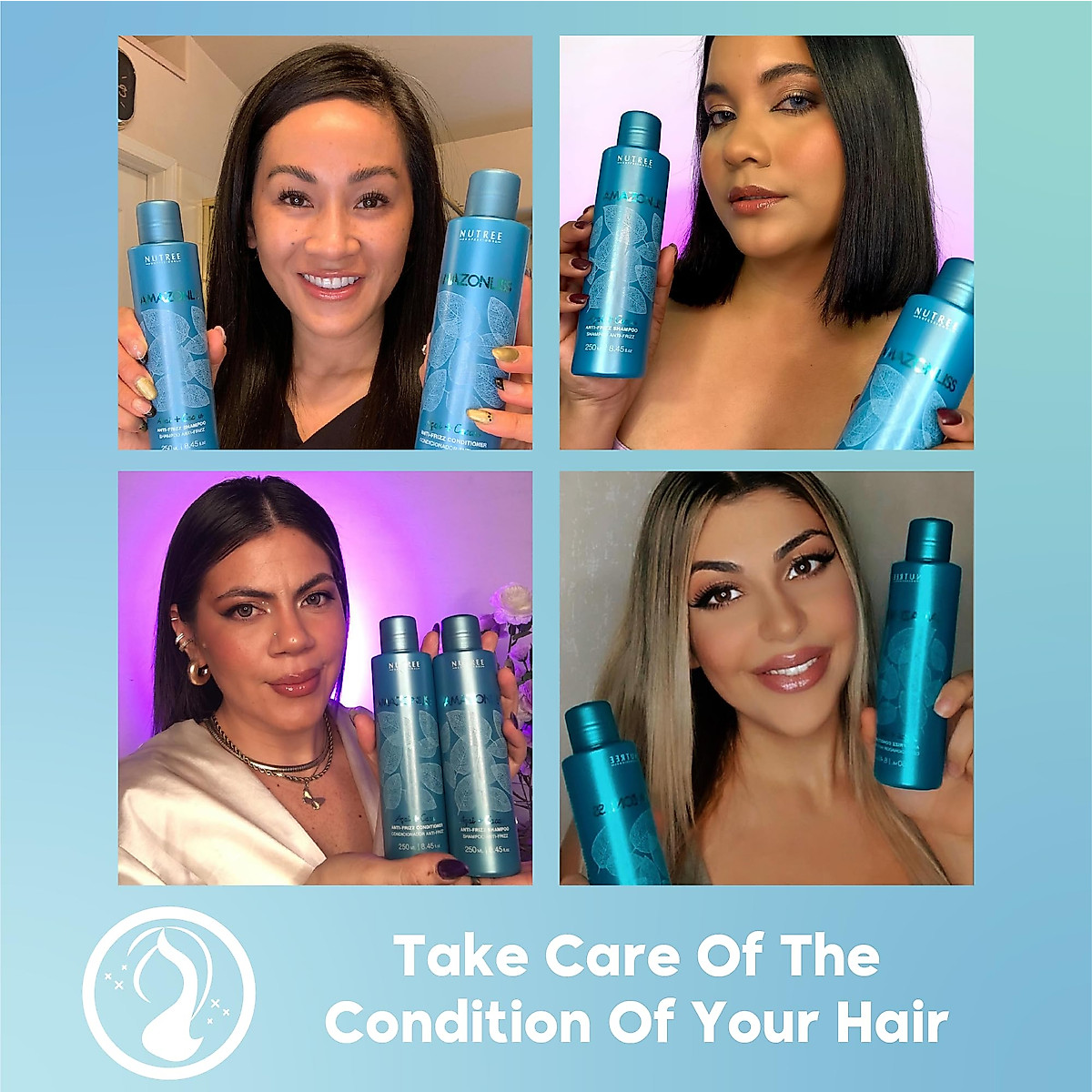 Amazonliss Anti-Frizz Keratin Treatment Set - For Smooth, Soft and Shiny Hair - Prolonged Effect Shampoo and Conditioner 8.45 fl.oz