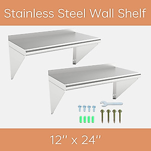 ERUPTA 12 x 24 inches 250 lb, Stainless Steel Wall Mount Floating Shelving, Commercial Stainless Steel NSF Shelf for Restaurant Kitchen, Home Kitchen, Hotel, Food Truk, Garage