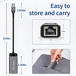 USB to Ethernet Adapter,USB 3.0 to 10/100/1000 Mbps Gigabit Ethernet LAN Network Adapter,RLihm Gigabit RJ45 Internet Adapter,Plug & Play USB Ethernet Adapter,Compatible for Mac OS,Windows7/8/10/11,XP